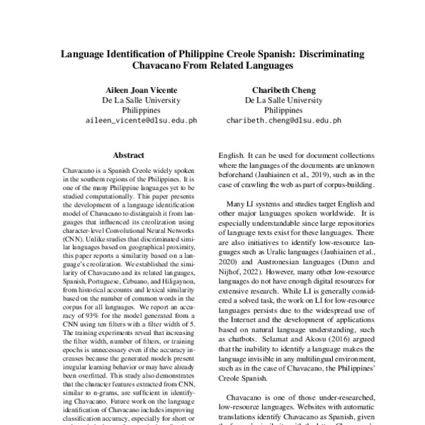 Language Identification of Philippine Creole Spanish: Discriminating ...