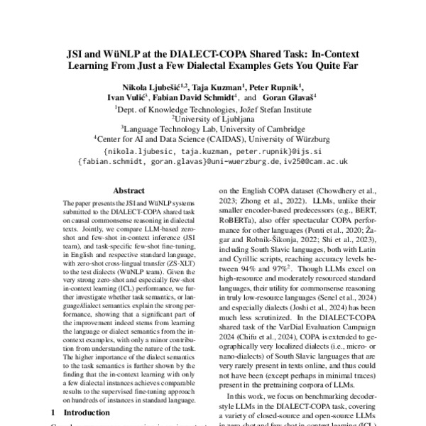 JSI and WüNLP at the DIALECT-COPA Shared Task: In-Context Learning From Just a Few Dialectal ...