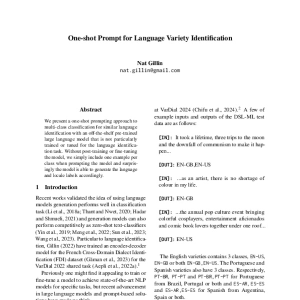 One-Shot Prompt for Language Variety Identification - ACL Anthology
