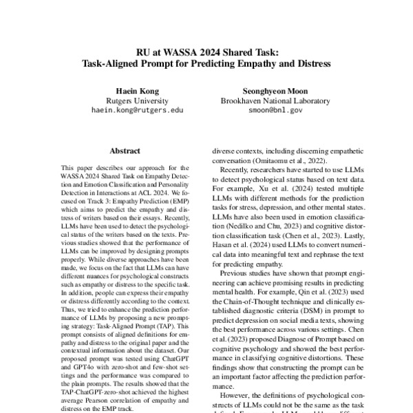 RU at WASSA 2024 Shared Task: Task-Aligned Prompt for Predicting Empathy and Distress - ACL ...