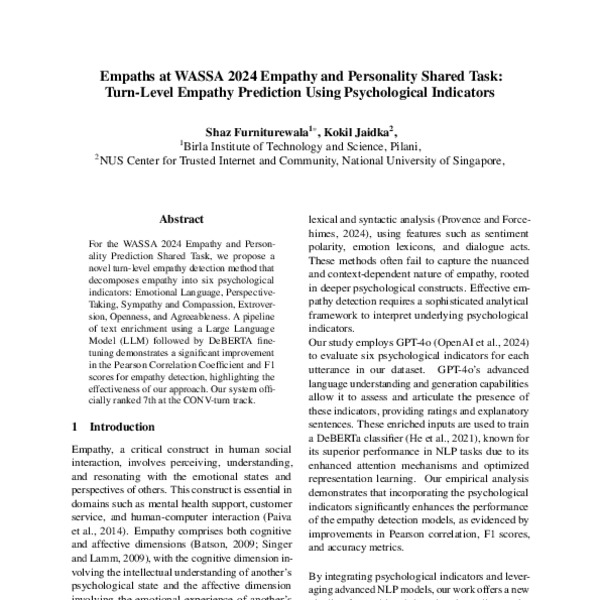 Empaths at WASSA 2024 Empathy and Personality Shared Task: Turn-Level ...
