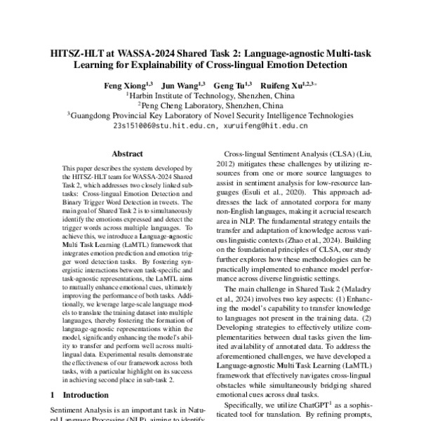 HITSZ-HLT at WASSA-2024 Shared Task 2: Language-agnostic Multi-task ...