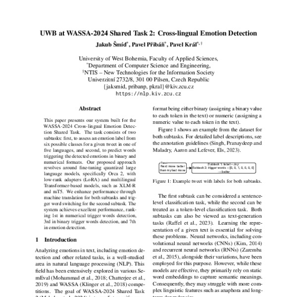 UWB at WASSA-2024 Shared Task 2: Cross-lingual Emotion Detection - ACL ...