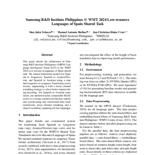 Samsung R&D Institute Philippines @ WMT 2024 Low-resource Languages of ...