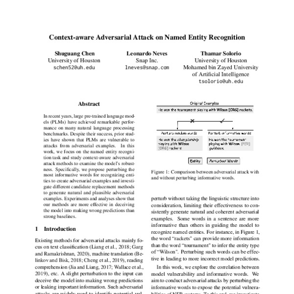 Context Aware Adversarial Attack On Named Entity Recognition Acl Anthology