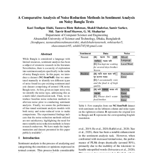 A Comparative Analysis of Noise Reduction Methods in Sentiment Analysis on Noisy Bangla Texts ...