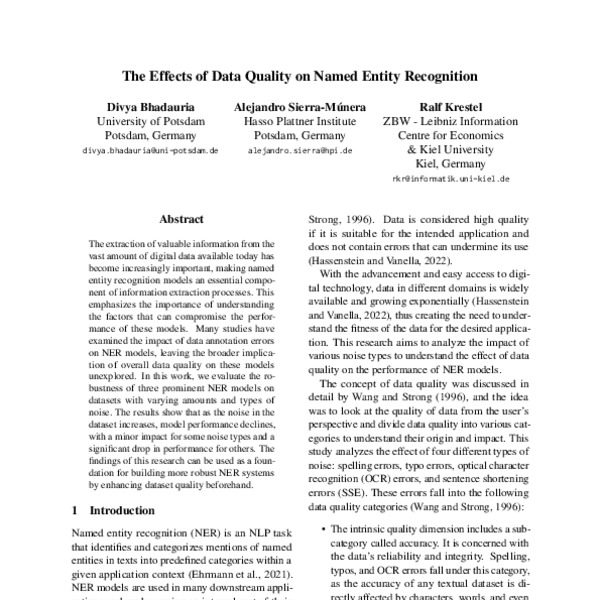 The Effects of Data Quality on Named Entity Recognition - ACL Anthology