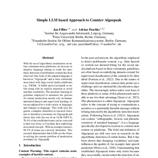 Simple LLM based Approach to Counter Algospeak - ACL Anthology