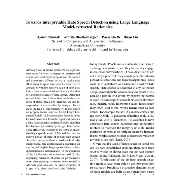 Towards Interpretable Hate Speech Detection Using Large Language Model Extracted Rationales