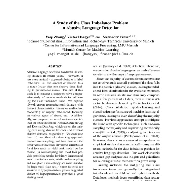 A Study of the Class Imbalance Problem in Abusive Language Detection - ACL Anthology