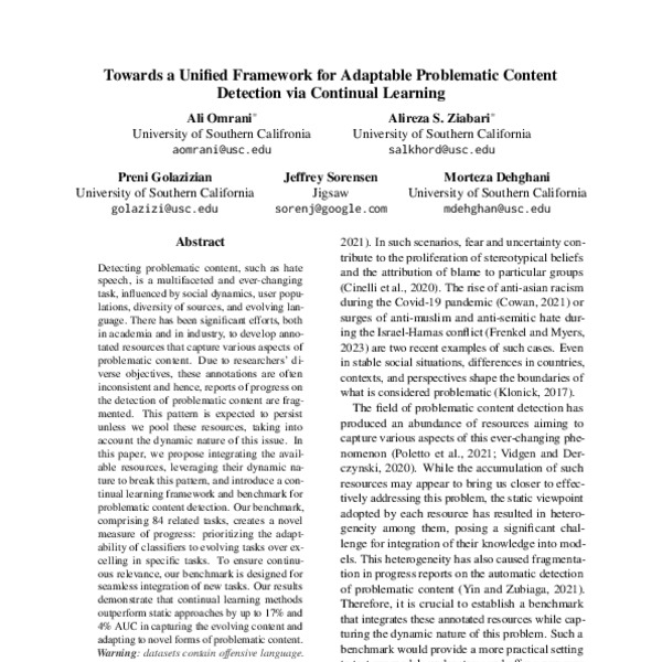 Towards a Unified Framework for Adaptable Problematic Content Detection via Continual Learning ...