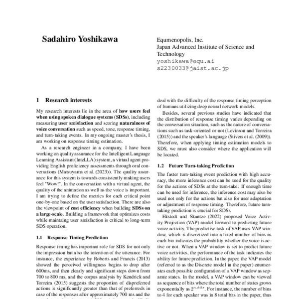 Timing Sensitive Turn-Taking in Spoken Dialogue Systems Based on User Satisfaction - ACL Anthology