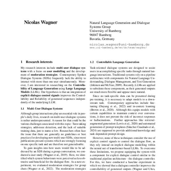 Multi-User Dialogue Systems and Controllable Language Generation - ACL Anthology