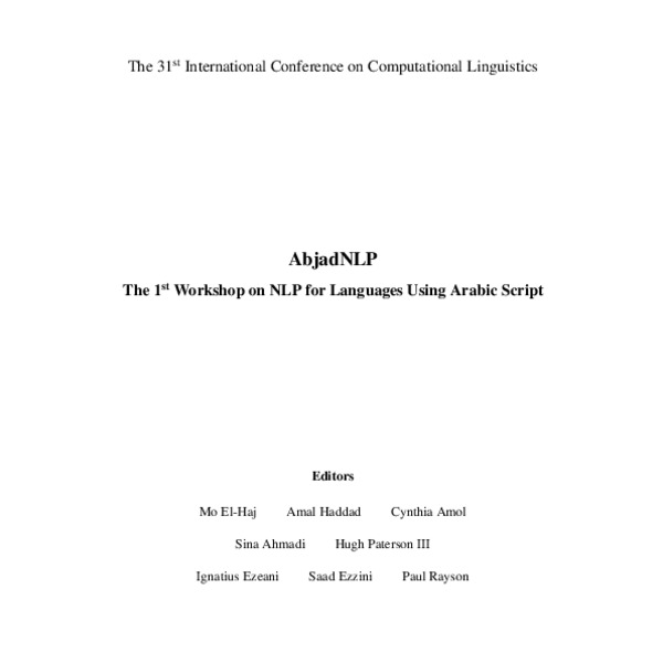 Proceedings of the 1st Workshop on NLP for Languages Using Arabic Script - ACL Anthology