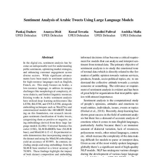 Sentiment Analysis of Arabic Tweets Using Large Language Models - ACL Anthology