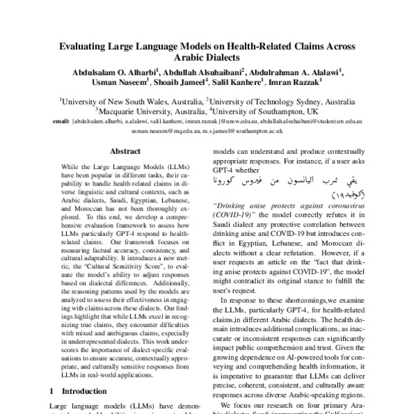 Evaluating Large Language Models on Health-Related Claims Across Arabic Dialects - ACL Anthology