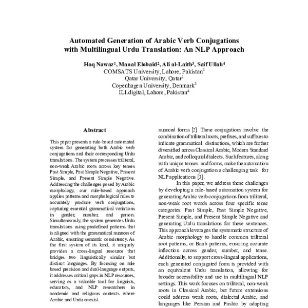 Automated Generation of Arabic Verb Conjugations with Multilingual Urdu ...