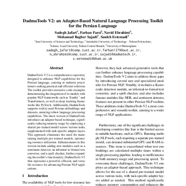 DadmaTools V2: an Adapter-Based Natural Language Processing Toolkit for the Persian Language ...