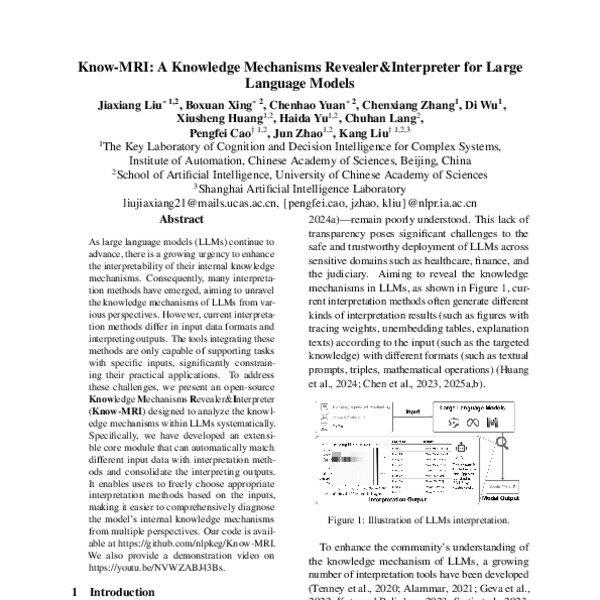 Know-MRI: A Knowledge Mechanisms Revealer&Interpreter for Large ...
