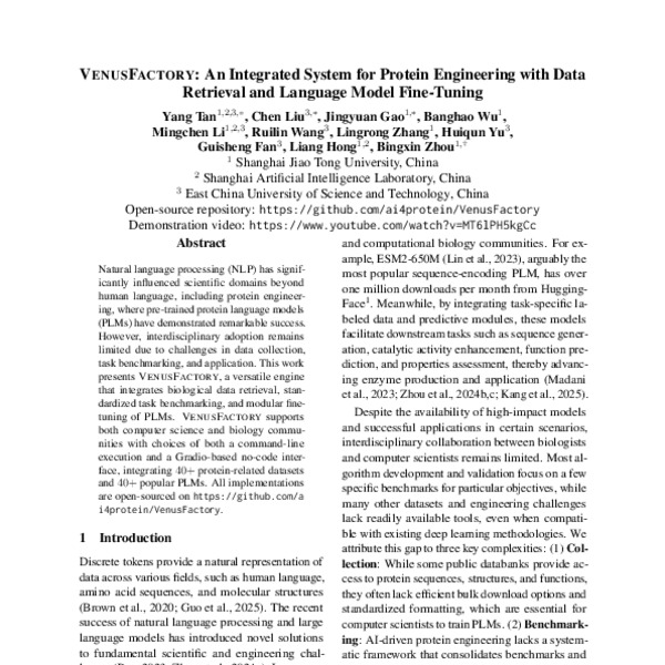 VenusFactory: An Integrated System for Protein Engineering with Data ...