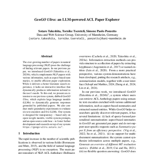 GenGO Ultra: an LLM-powered ACL Paper Explorer - ACL Anthology