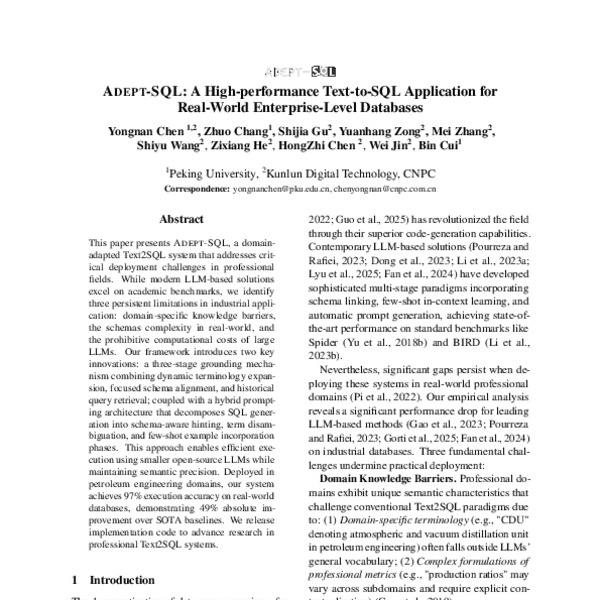 Adept Sql A High Performance Text To Sql Application For Real World Enterprise Level Databases