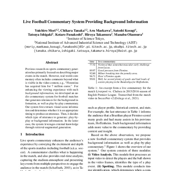 Live Football Commentary System Providing Background Information - ACL Anthology
