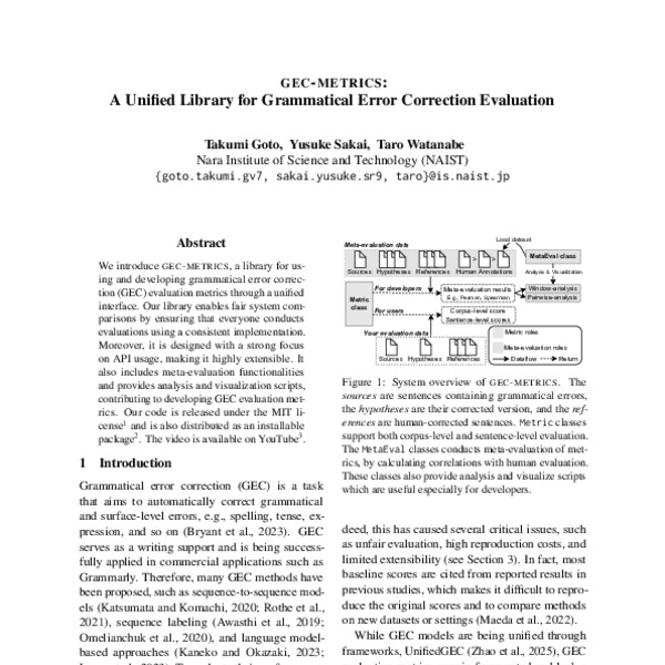 Gec Metrics A Unified Library For Grammatical Error Correction Evaluation Acl Anthology
