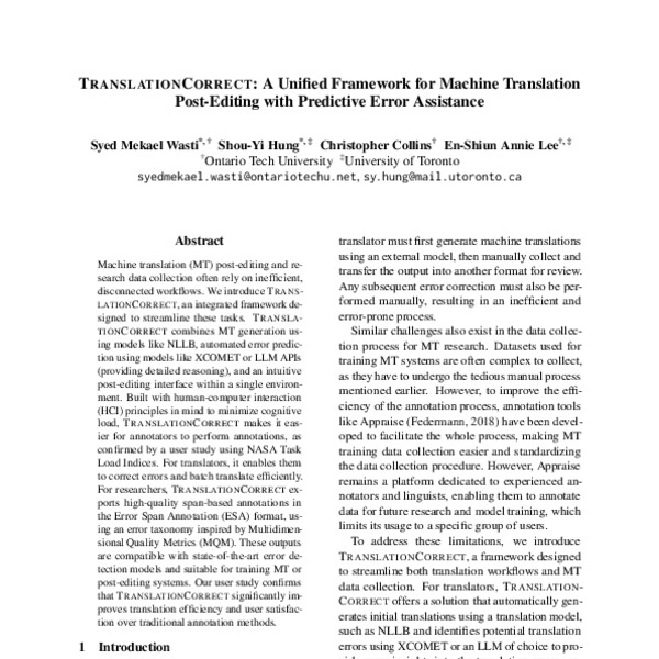 Translationcorrect A Unified Framework For Machine Translation Post Editing With Predictive