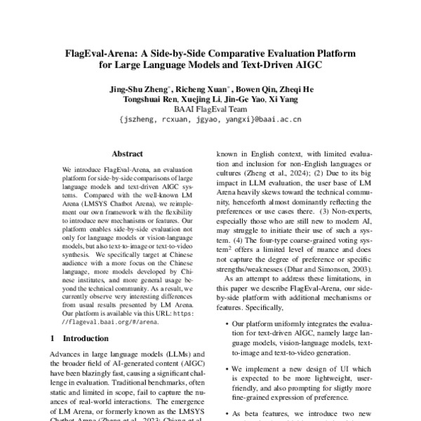 FlagEval-Arena: A Side-by-Side Comparative Evaluation Platform for ...