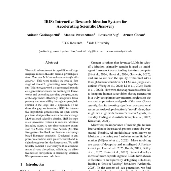 IRIS: Interactive Research Ideation System for Accelerating Scientific Discovery - ACL Anthology
