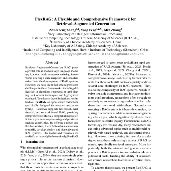 FlexRAG: A Flexible and Comprehensive Framework for Retrieval-Augmented Generation - ACL Anthology