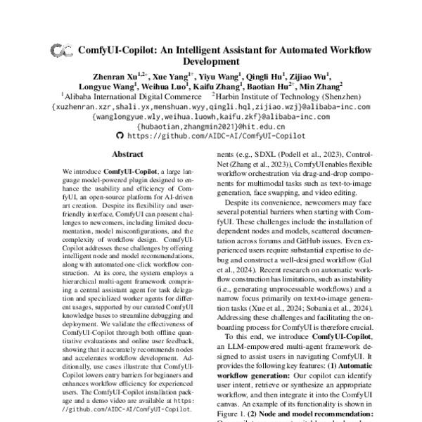 ComfyUI-Copilot: An Intelligent Assistant for Automated Workflow Development - ACL Anthology