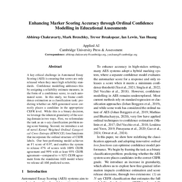 Enhancing Marker Scoring Accuracy through Ordinal Confidence Modelling ...