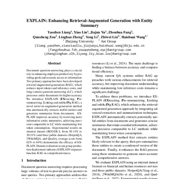 Explain Enhancing Retrieval Augmented Generation With Entity Summary Acl Anthology