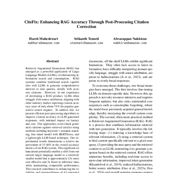 CiteFix: Enhancing RAG Accuracy Through Post-Processing Citation ...