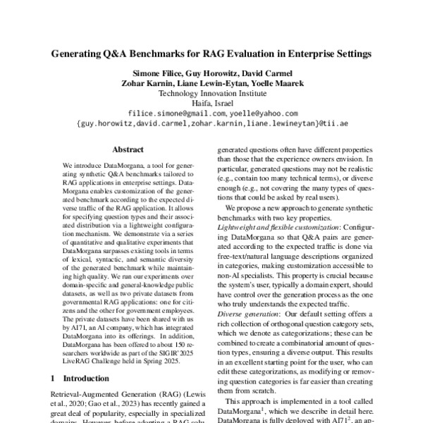 Generating Qanda Benchmarks For Rag Evaluation In Enterprise Settings Acl Anthology