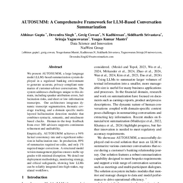 AUTOSUMM: A Comprehensive Framework for LLM-Based Conversation Summarization - ACL Anthology