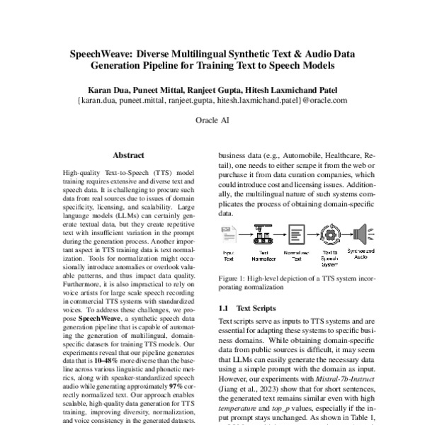 SpeechWeave: Diverse Multilingual Synthetic Text & Audio Data Generation Pipeline for Training ...