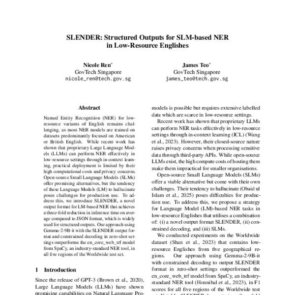 SLENDER: Structured Outputs for SLM-based NER in Low-Resource Englishes - ACL Anthology