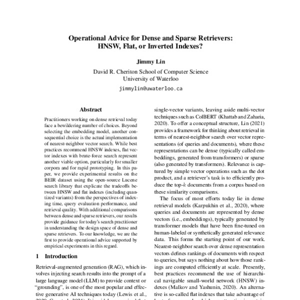 Operational Advice for Dense and Sparse Retrievers: HNSW, Flat, or ...