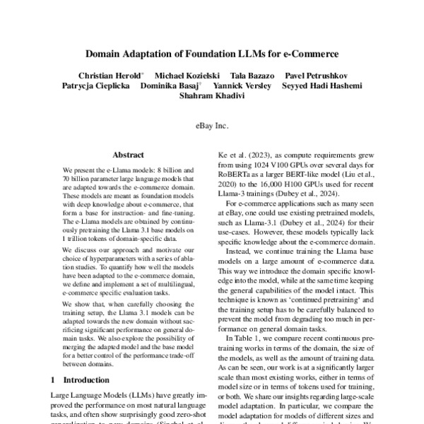 Domain Adaptation of Foundation LLMs for e-Commerce - ACL Anthology