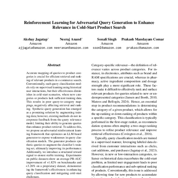 Reinforcement Learning for Adversarial Query Generation to Enhance Relevance in Cold-Start ...