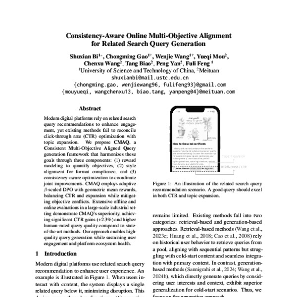 Consistency-Aware Online Multi-Objective Alignment for Related Search Query Generation - ACL ...