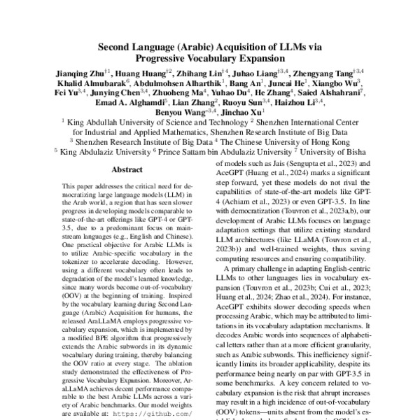 Second Language (Arabic) Acquisition of LLMs via Progressive Vocabulary ...