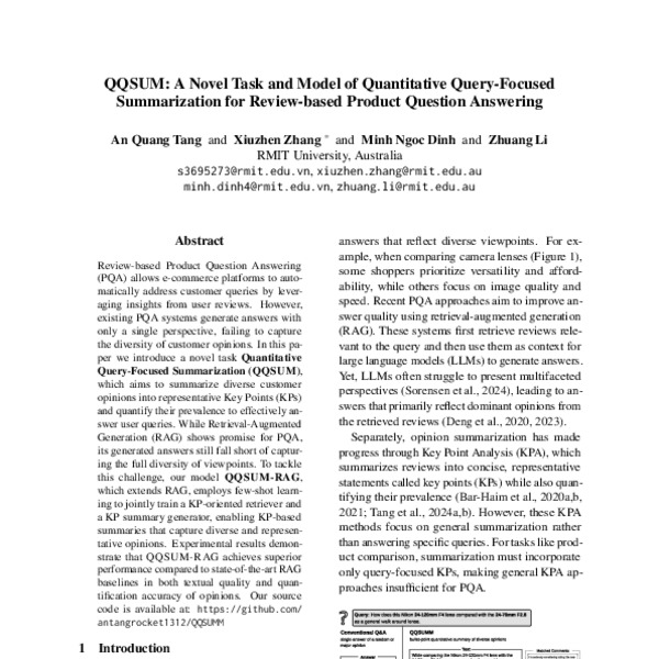 Qqsum A Novel Task And Model Of Quantitative Query Focused Summarization For Review Based