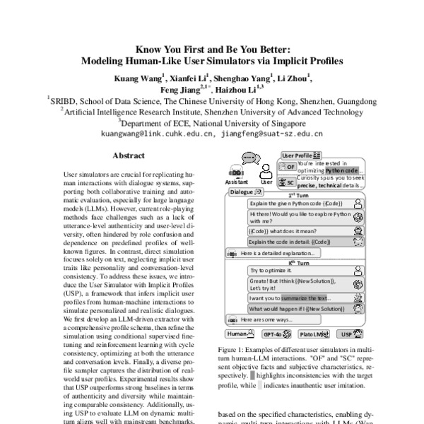 Know You First and Be You Better: Modeling Human-Like User Simulators via Implicit Profiles ...