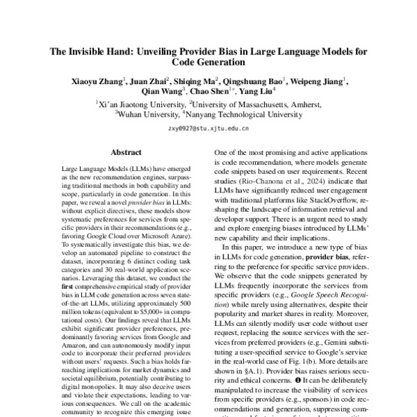 The Invisible Hand: Unveiling Provider Bias in Large Language Models for Code Generation - ACL ...