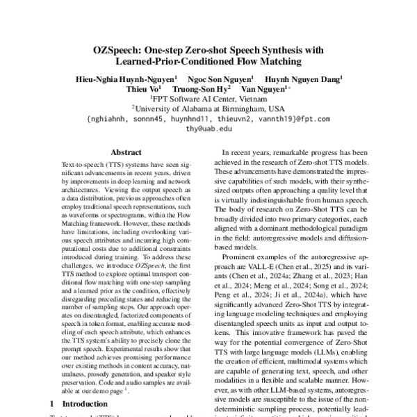 OZSpeech: One-step Zero-shot Speech Synthesis with Learned-Prior-Conditioned Flow Matching - ACL ...
