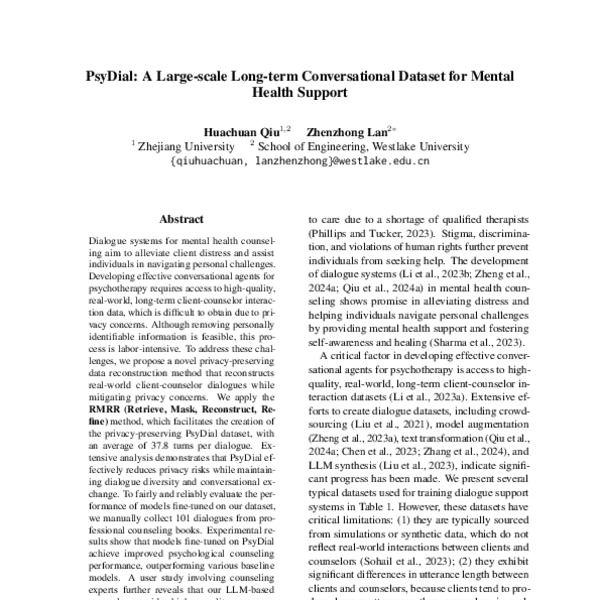 PsyDial: A Large-scale Long-term Conversational Dataset for Mental Health Support - ACL Anthology
